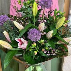 Lilies and Alliums Handtied Flowers Stems of Jedburgh Florist